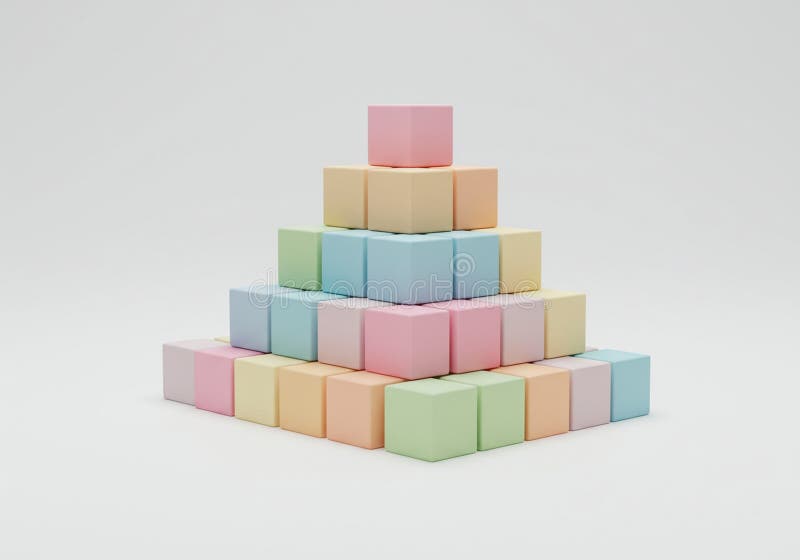 A Pyramid-shaped Stack of Pastel-colored Cubes is Arranged on a Plain ...