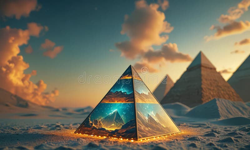 Pyramid-shaped Structure with Blue and Orange Interior Stands in Snowy ...