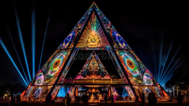 A Pyramid Shaped Structure is Lit Up at Night. AI Generative Image ...