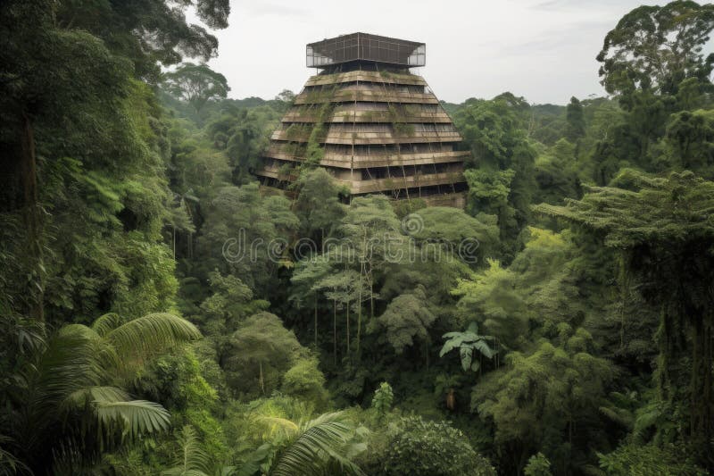Pyramid-shaped Structure Towering Over Lush Jungle Stock Illustration ...