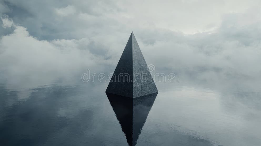 A Pyramid Sits in the Middle of a Body of Water, Surrounded by Clouds ...