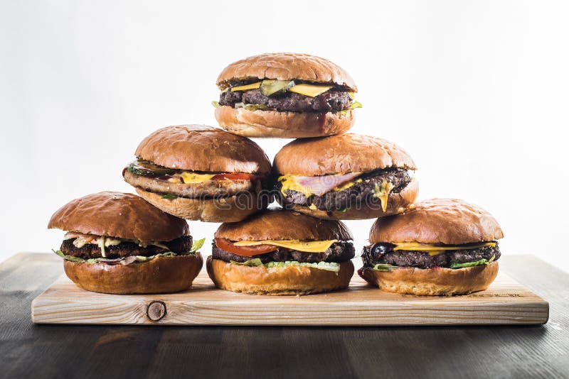 Pyramid of Six Crafting Burgers Stock Photo - Image of gourmet, burger ...