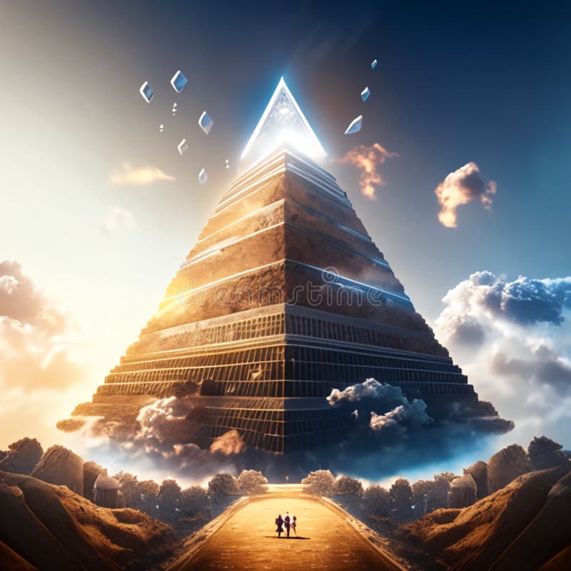 Pyramid in the Sky with Rays of Light. 3D Illustration AI Generated ...