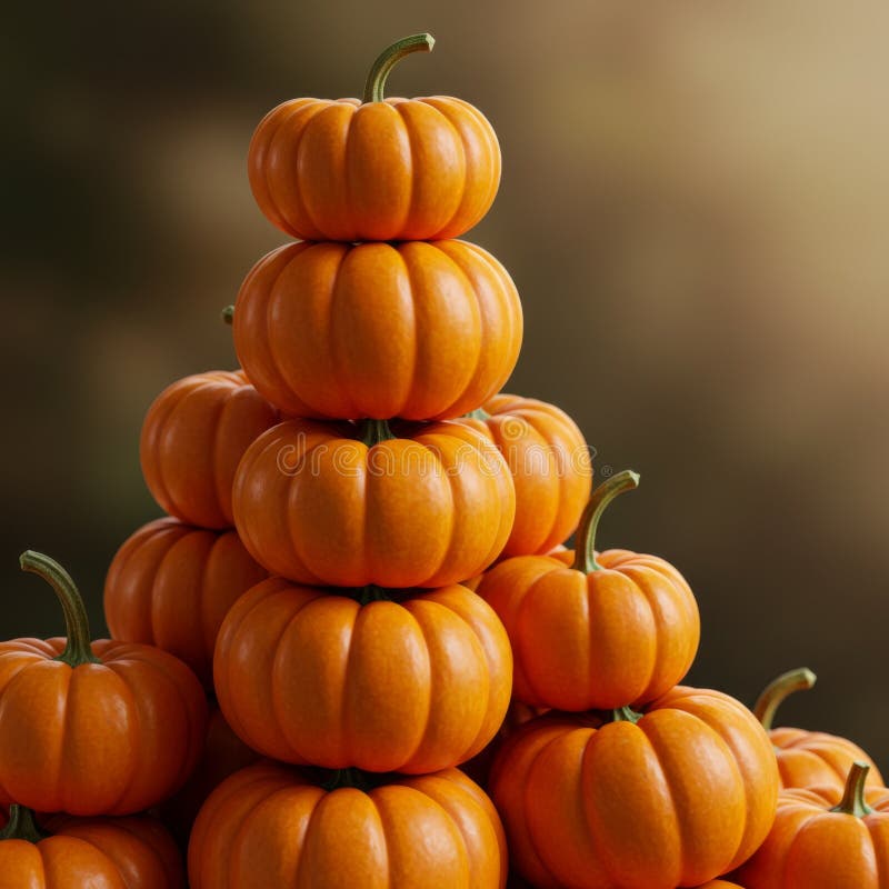 Pyramid of Small Orange Pumpkins on Brown Background Stock Illustration ...