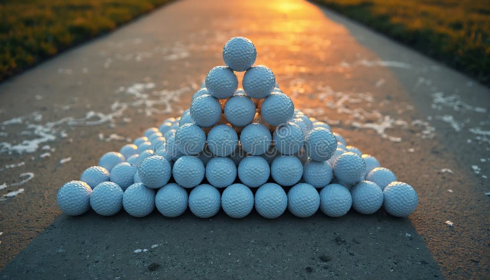 Pyramid Stack of Golf Balls on Concrete Surface Stock Illustration ...