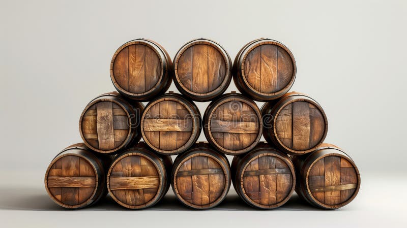 A Pyramid Stack of Wooden Beer Barrels Arranged Neatly, Showing a ...