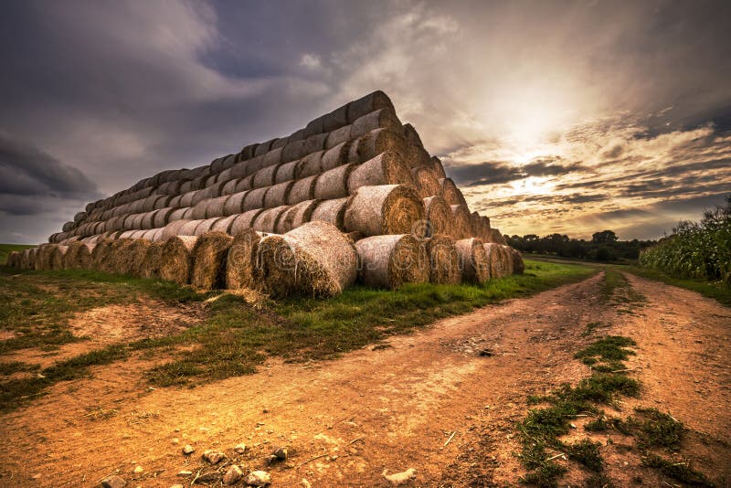 The pyramid of straw bales stock image. Image of pyramid - 76653975