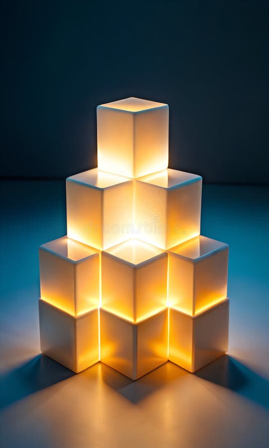 Illuminated Cube Stack Modern Abstract Art Installation Stock ...
