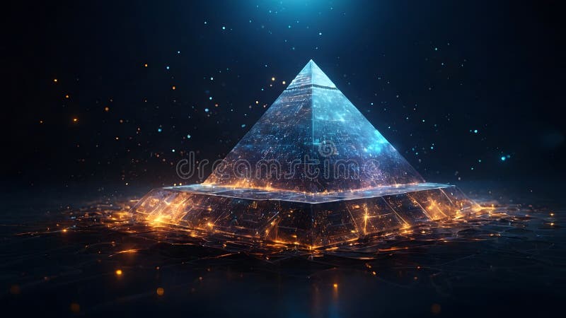 Pyramid Structure Illuminated by Glowing Lights in a Dark Cosmic ...