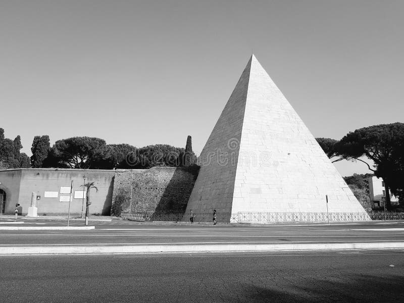 Pyramid of the Sun in Rome, Italy in Black and White Stock Photo ...