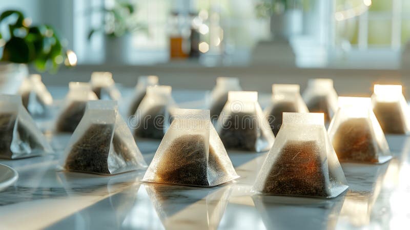Pyramid Tea Bags Arranged Neatly on a Kitchen Countertop Stock Photo ...