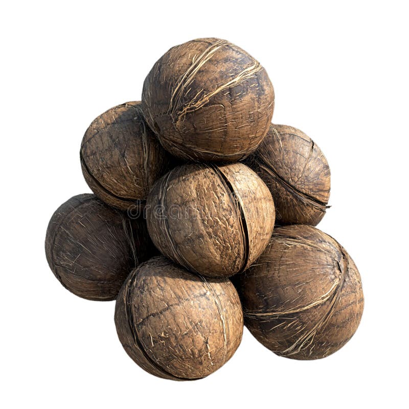 A Pyramid of Ten Whole Coconuts, with Varying Shades of Brown and ...