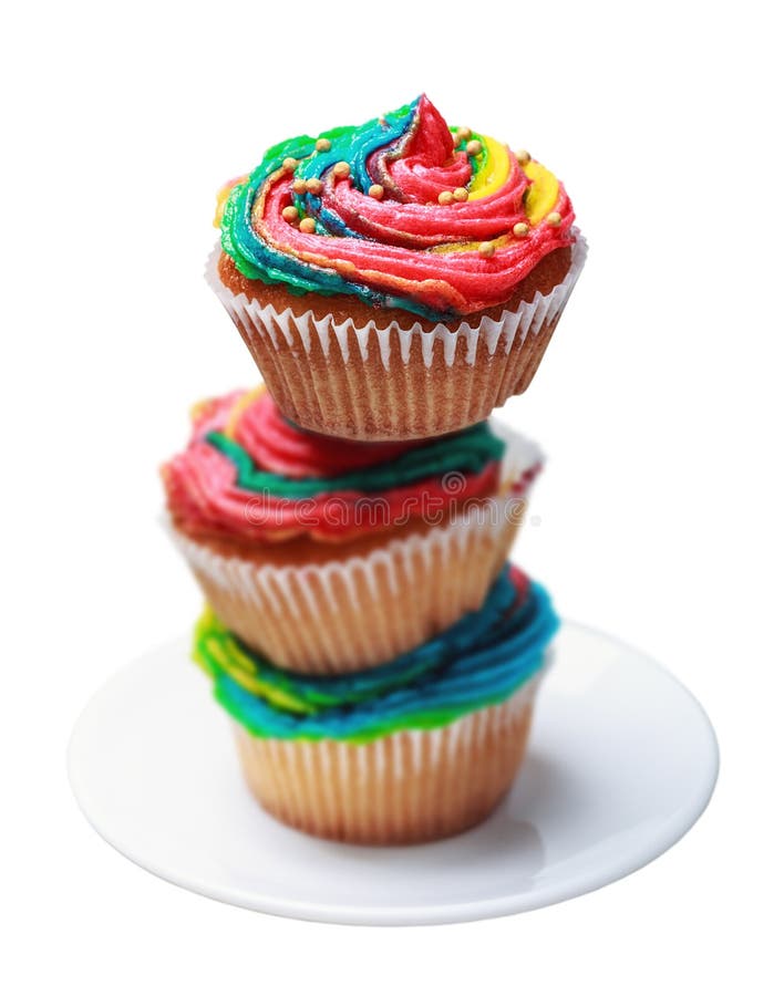 Pyramid of Three Colorful Cupcakes Stock Image - Image of anniversary ...