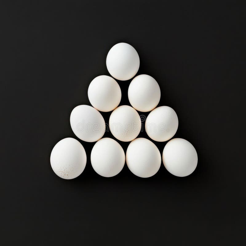 Pyramid of White Eggs Arranged on Black Background Stock Illustration ...