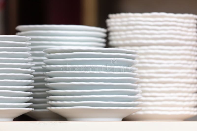 Pyramid of White Plates in the Kitchen Stock Image - Image of clean ...