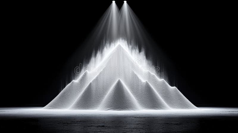 A Pyramid of White Sand is Illuminated by Two Spotlights, Casting a ...