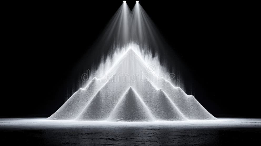 A Pyramid of White Sand is Illuminated by Two Spotlights, Casting a ...