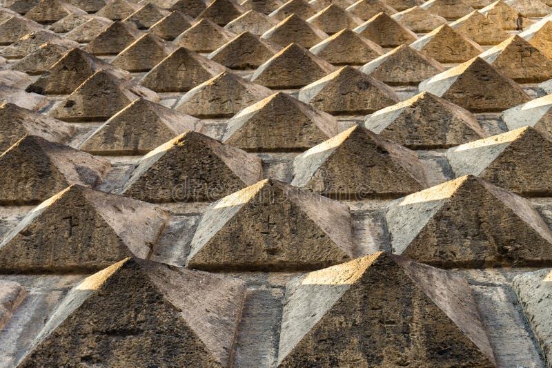 Pyramids 3d Relief in Stone Brick Work on the Facade of Building Close ...