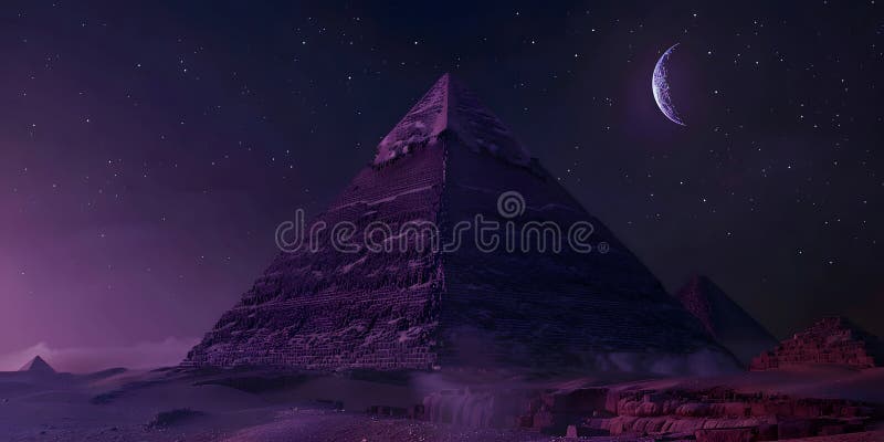 Pyramids in the Desert at Night Stock Photo - Image of giza, great ...
