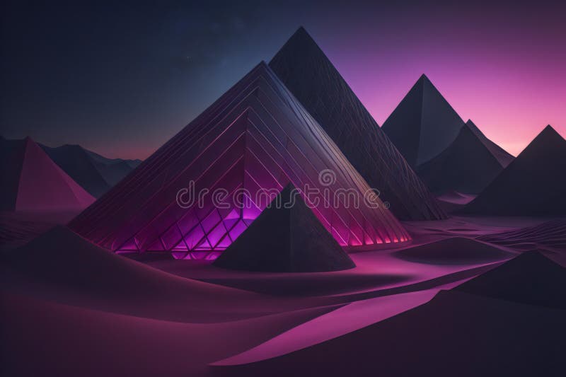 Pyramids in the Desert at Night with Neon Lights. Ai Generated Stock ...