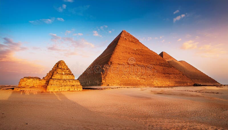 Pyramids in the desert stock illustration. Illustration of plateau ...
