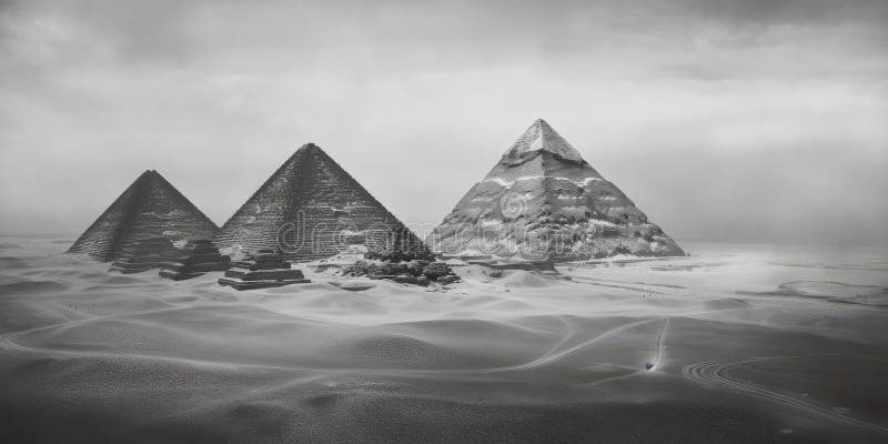 Pyramids of Egypt in Black and White Stock Illustration - Illustration ...
