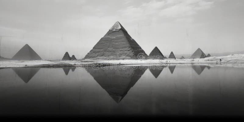 Pyramids of Egypt in Black and White Stock Illustration - Illustration ...