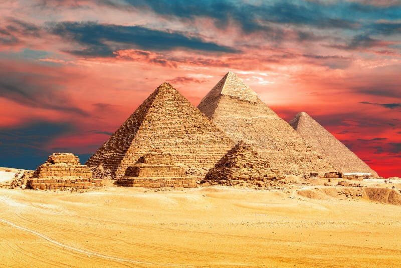 The Pyramids of Egypt in the Sands of Giza Desert, Sunset View, Egypt ...