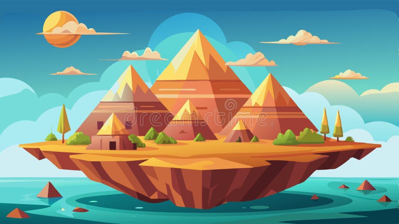 Pyramids Floating Island stock vector. Illustration of egypt - 343758302
