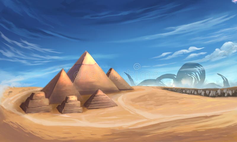 Pyramids and the Giant Monster Stock Illustration - Illustration of ...