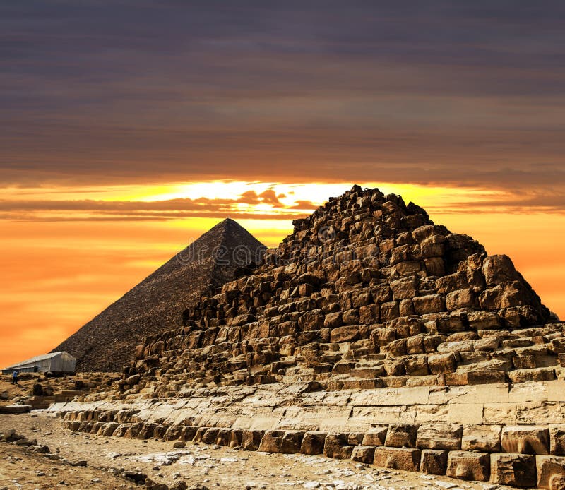 Pyramids at Giza on the Background of the Sunset,Cairo, Egypt Stock ...