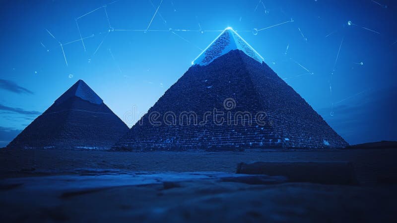 Pyramids of Giza Digital Network, Egypt. Blue Outline of the Ancient ...