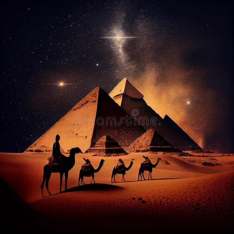 The Pyramids of Giza by Night in Egypt. AI Generative Stock ...