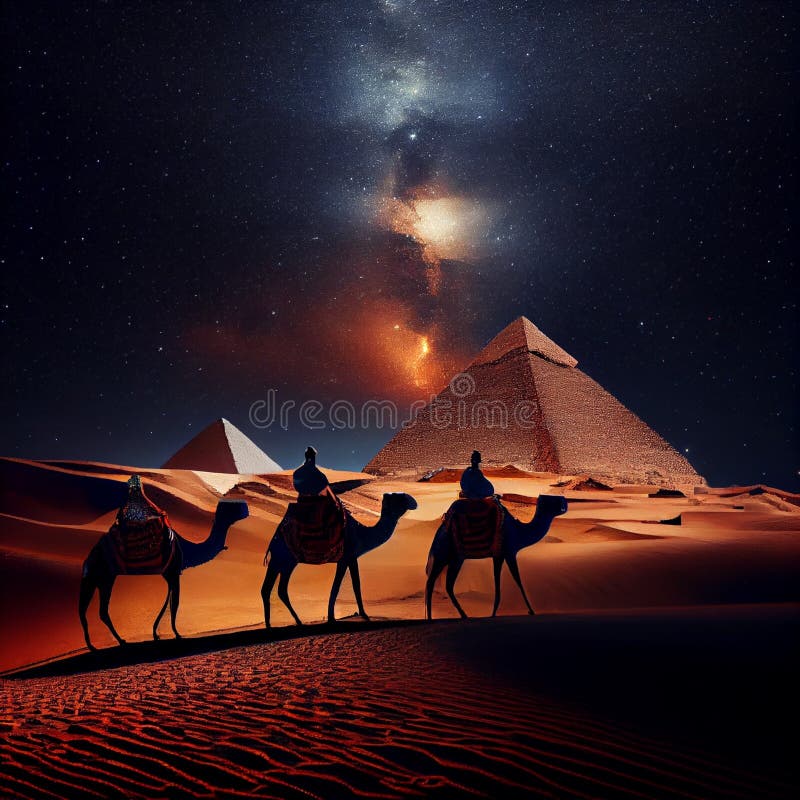 The Pyramids of Giza by Night in Egypt. AI Generative Stock ...