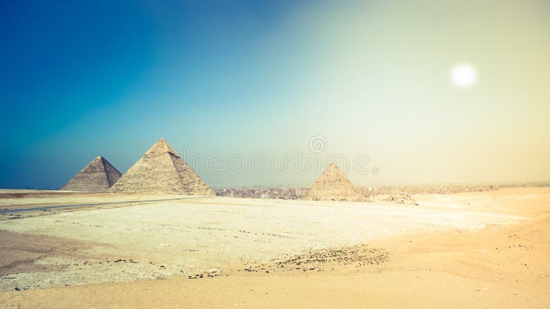Pyramids of Giza on the Outskirts of Cairo Egypt. Stock Photo - Image ...