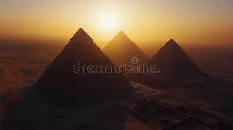 Pyramids of Giza at Sunset, Ancient Structures, Desert Landscape Stock ...