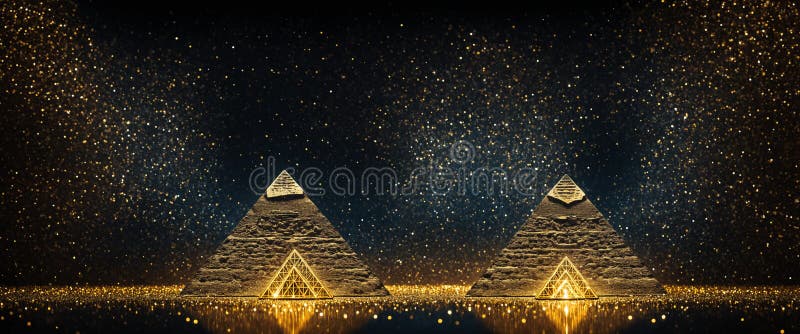 Pyramids with Gold Glitter on Dark Background, Sparkling Effect ...