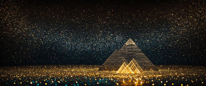 Pyramids with Gold Glitter on Dark Background, Sparkling Effect ...