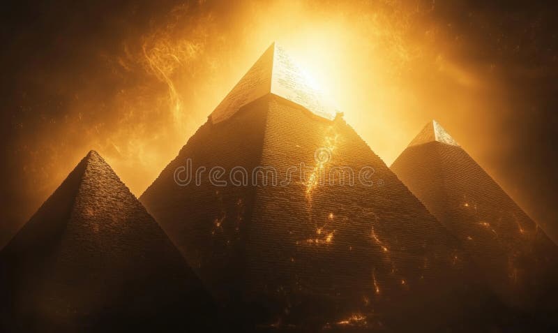 Pyramids Illuminated by Golden Light, Ancient Structures, Mystical ...
