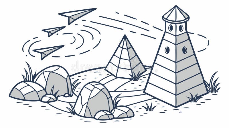 Pyramids, Lighthouse, Paper Planes, Historical and Modern, Vector ...