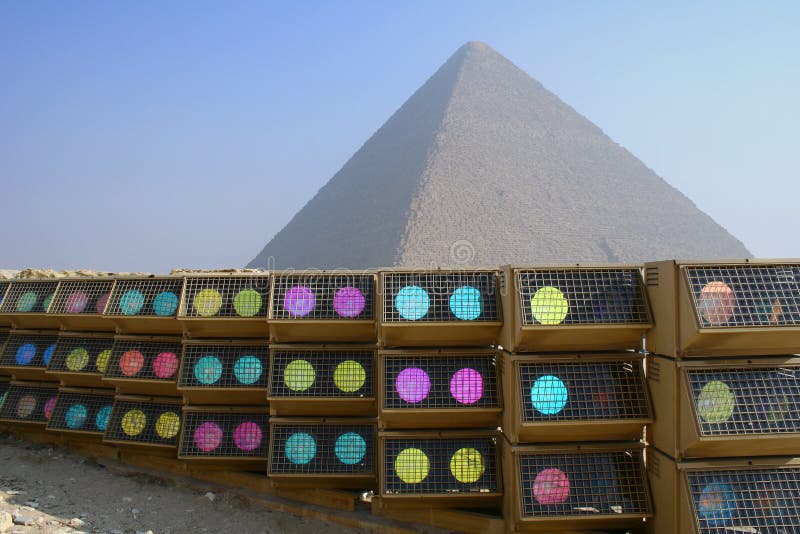 Pyramids with lights stock image. Image of egypt, pyramid - 7589873