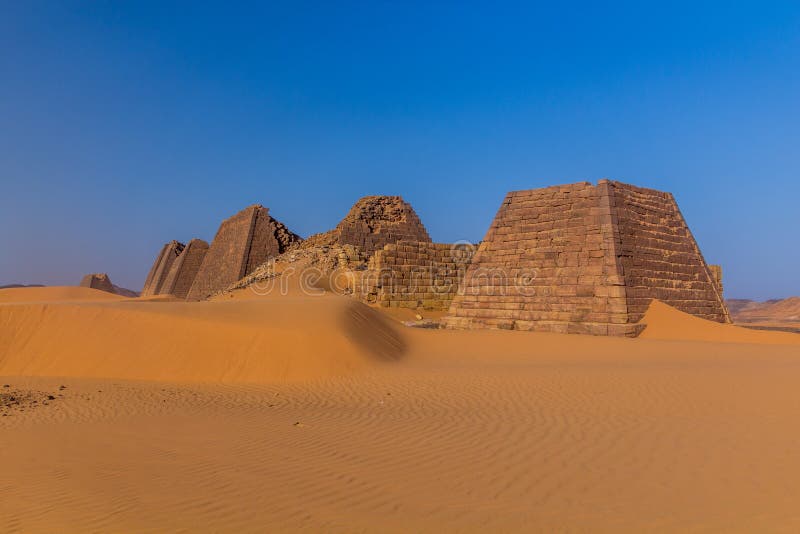 Pyramids of Meroe Located in a Desert of Sud Stock Photo - Image of ...