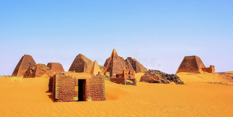 Pyramids of Meroe in the Sahara Desert Stock Photo - Image of religion ...