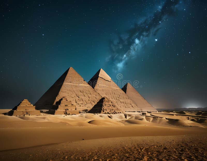 The Great Pyramids at Night Time Stock Image - Image of pyramids ...