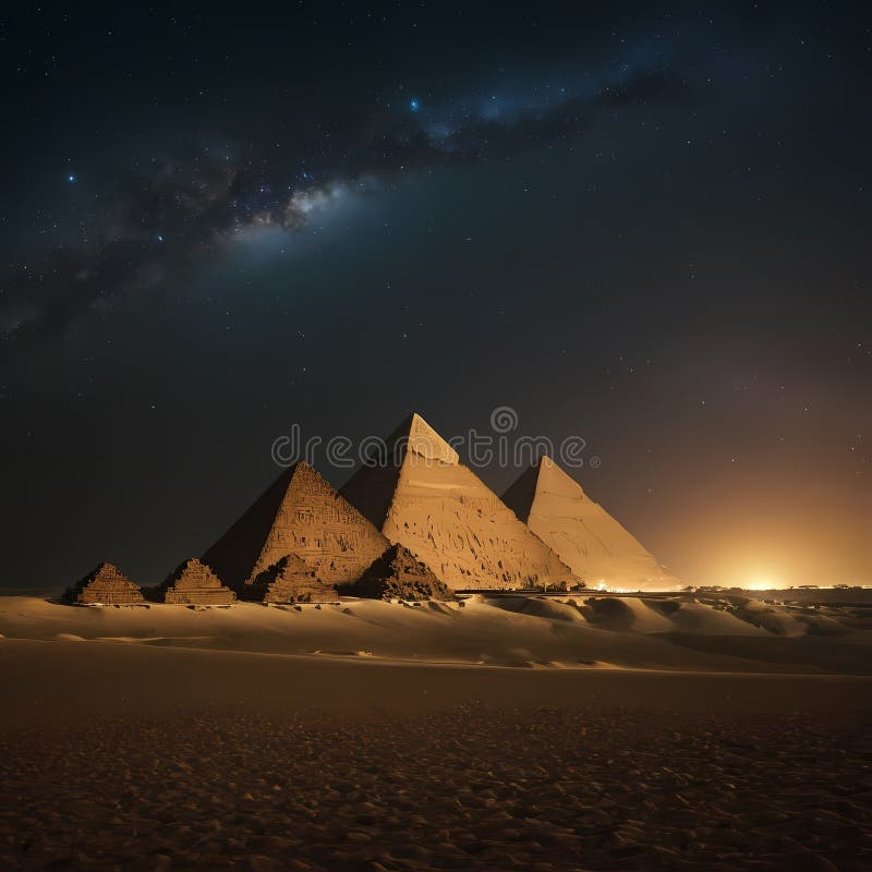 The Great Pyramids at Night Time Stock Image - Image of proud, egypt ...