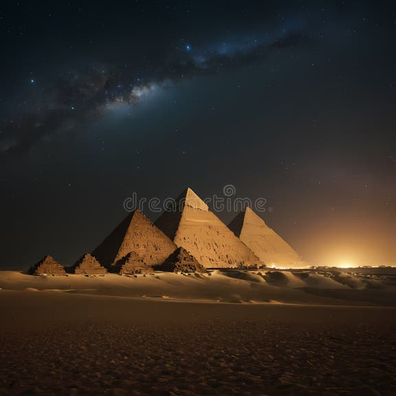 The Great Pyramids at Night Time Stock Image - Image of proud, egypt ...