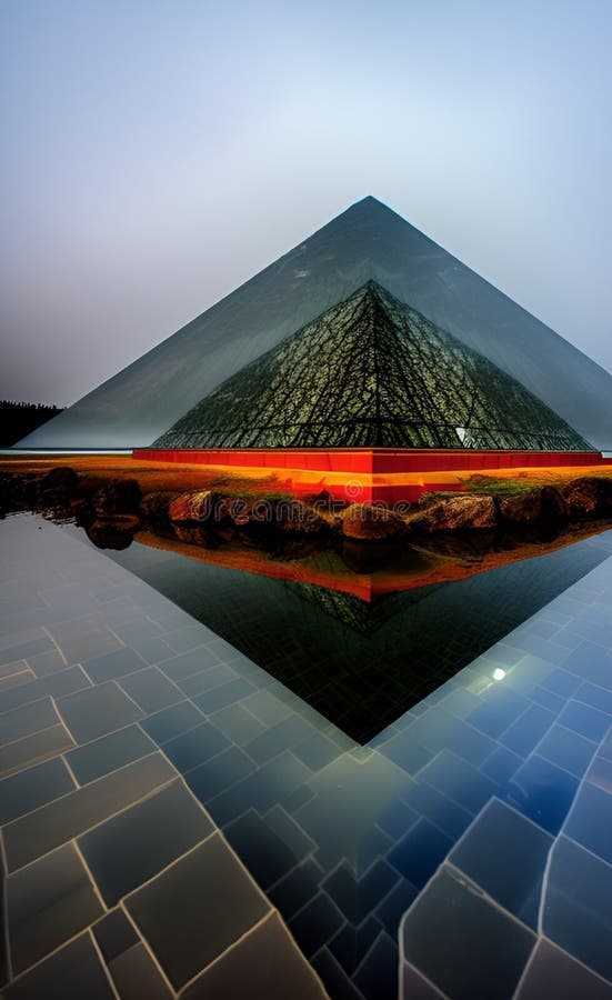 Pyramids Reflecting in a Water Pool Stock Illustration - Illustration ...