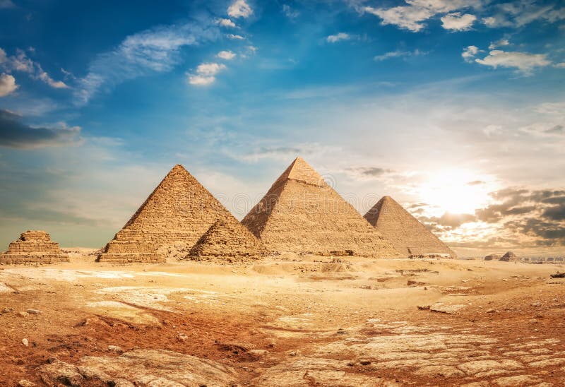 The Pyramids in the Sand and Stones, Giza, Egypt Stock Photo - Image of ...