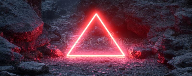 Pyramids are Situated within a Neon Triangle Frame that is Placed in a ...