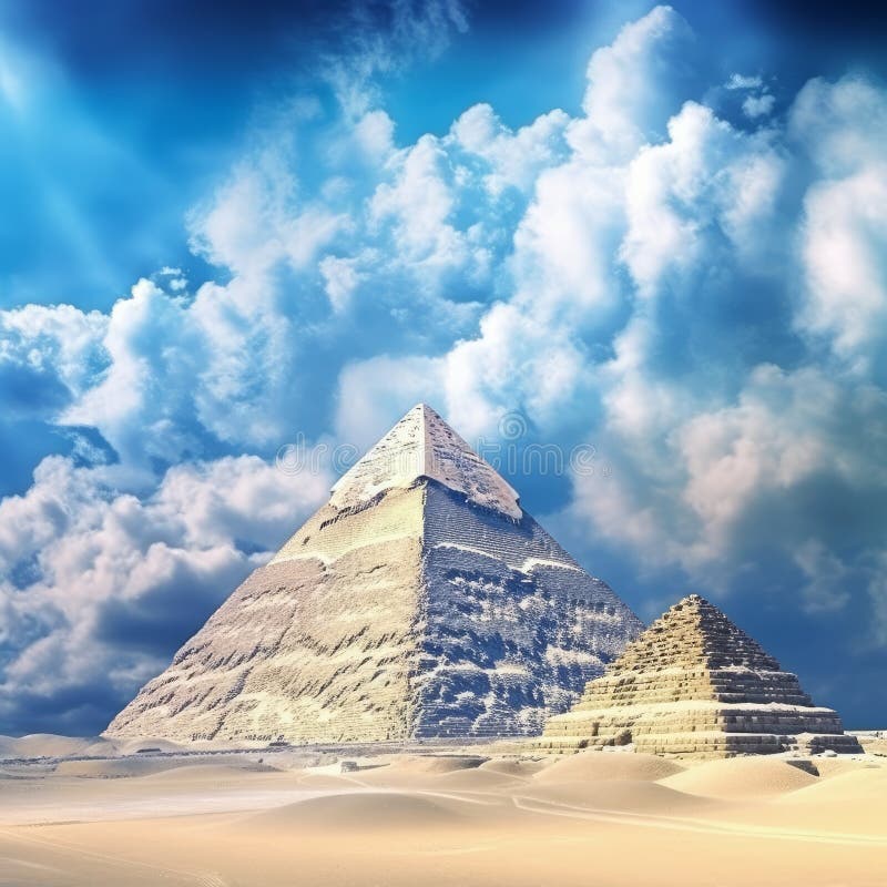 Pyramids with Sphinx and Beautiful Blue Sky Generative AI Stock ...